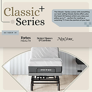 Sven & Son Classic Plus (with Head-Tilt) Adjustable Bed Base-Frame + 10 inch Memory Foam Matt (Firm), Head and Foot Lift, Massage, Under-Bed Lights, USB, Memory, Zero Gravity - Twin XL