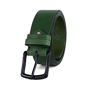 HoffeBelts Men's Leather Belt - Handmade Belts for Men with Buckle, Full Grain Leather Belts, Casual Green Soldier L