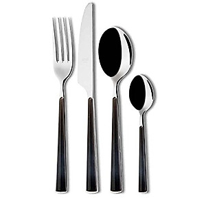 Mepra Primavera Cutlery Set – [24 Piece Set], Black, Mirror Finish, Dishwasher Safe Cutlery for Fine Dining