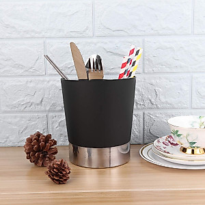 Hemoton Kitchen Utensil Organizer and Drainer,Utensil Holder Caddy Flatware Caddy Cutlery Holder Cutlery Drainer with 3-Compartment(Black)