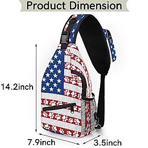 FZDXZJJ USA Flag Paw Print Crossbody Sling Backpack Sling Bag American Flag Small Chest Bag for Women Men Outdoor Shoulder Bag Travel Hiking Daypack for Sports Running Cycling Walking