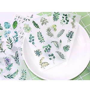 Kawaii Green Plant Flower Sticker Set Nature Theme Stickers Pack for Scrapbooking Journaling DIY Personal Journal Planner Calendar Agenda Letter Diary Envelope Gift Decor Card Making Decal Labels (B)