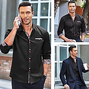 Coofandy Mens Fashion Slim Fit Dress Shirt Casual Shirt,01-black,Medium