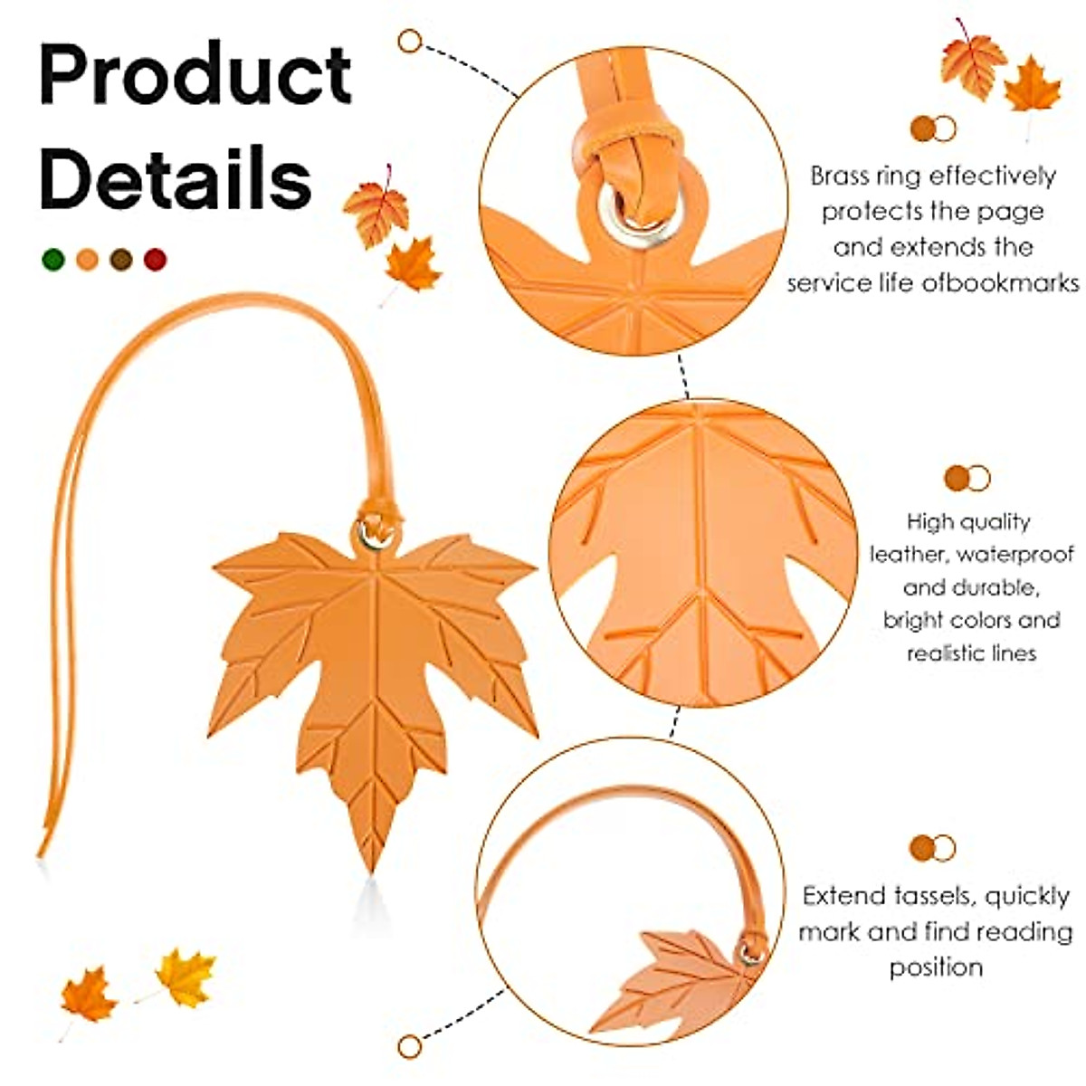 8 Pieces Maple Leaf Leather Bookmark Leather Page Markers Faux Leather Bookmark Leather Bookmarks for Men Women Book Lovers Bookworm Readers Writers Literature Fans, 4 Colors