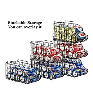 Standing Can Dispenser Bin 3-Pack, Stackable Beverage Drink Pop Soda Can Storage Organizer Basket with Handles, Foldable Canned Food Holder for Kitchen Pantry Countertop Cabinet Patent Pending