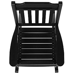 EMMA + OLIVER Set of 2 Black All-Weather Poly Resin Faux Wood Rocking Chairs for Porch &Patio