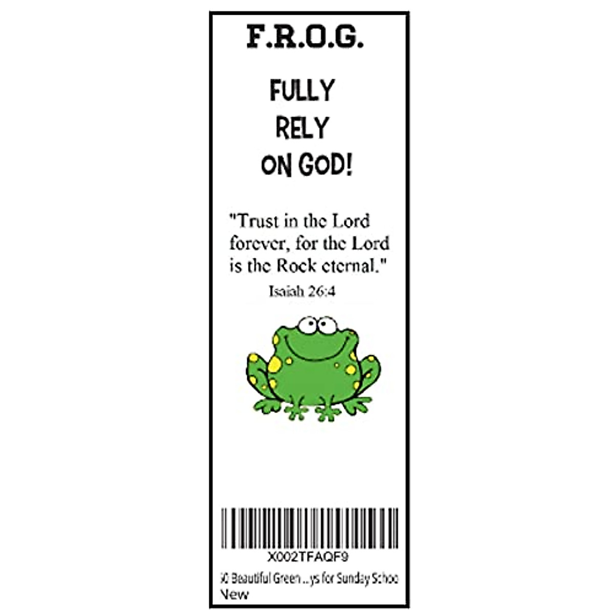 Fun Bright Green Fully Rely On God Frog F.R.O.G. Bible Verse Christian Bookmarks for Kids Inspirational Gifts Perfect for Reading Rewards Church Supplies Giveaways for Sunday School Bulk 100 Count