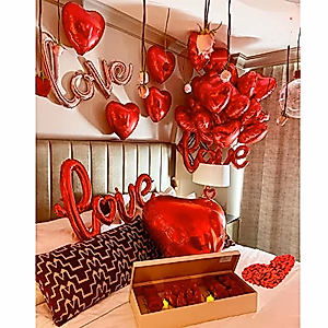 Valentines Day Party Decorations Set - 36 Inch Love Foil Balloon, 2pcs 18inch Foil Heart Balloon, 18pcs 10inch Heart Balloons and 1000 Pcs Rose Petals for Valentines Anniversary Bedroom Decorations