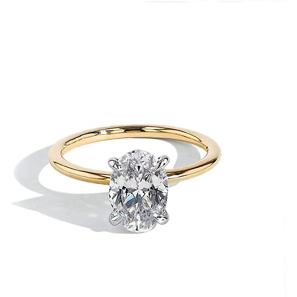 CUSTOMIZE JEWELS 1.0Carat -7x5mm Oval cut Moissanite Solitaire Engagement Ring with Hidden Halo Lab Grown Diamond and Plain Band 14k Gold,D-VVS1 (White Gold, 6)