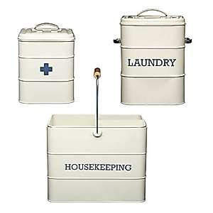 KitchenCraft Living Nostalgia LNLAUNDRYCRE 3 kg Metal Laundry Powder Tin, 19 x 16 x 27 cm - Antique Cream