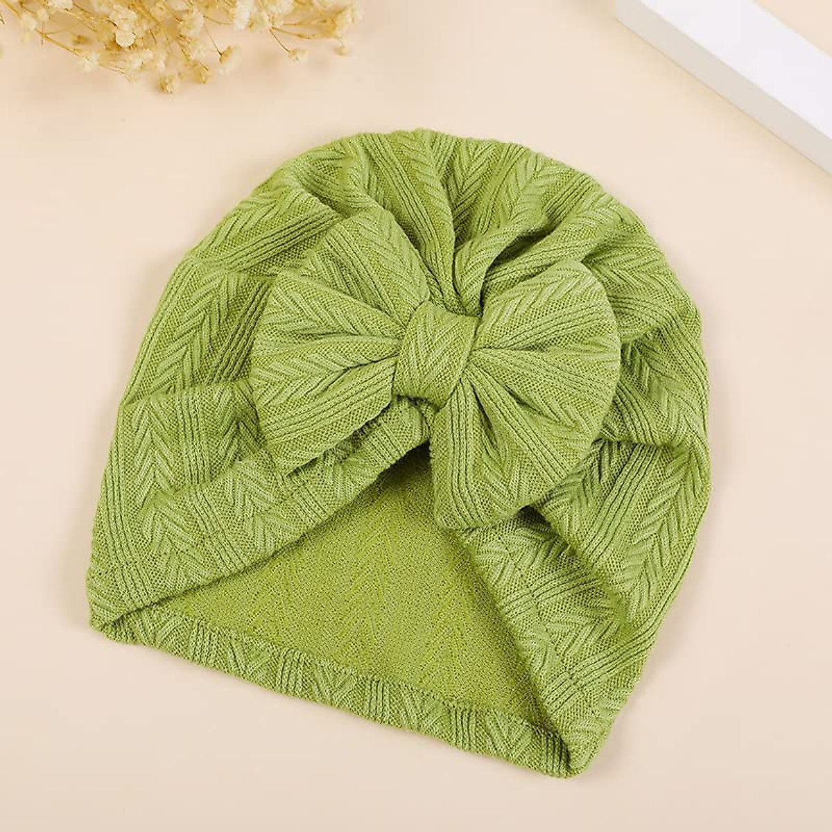 Yili Maizi Newborn Baby Toddler Cotton Hat Baby Girl Knotted Hat Cute Donut Soft Turban Bow Cap Set