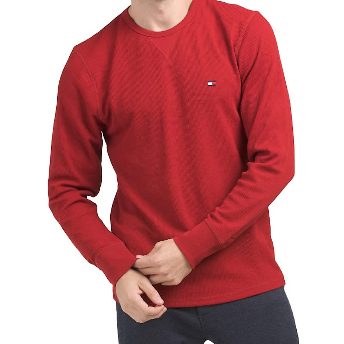 Tommy Hilfiger Men's Thermal Long Sleeve Crew Neck Shirt, Beet Red, Large