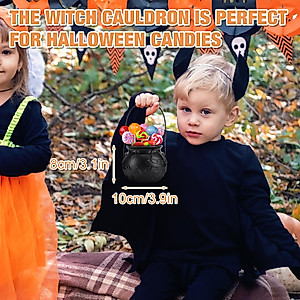 NiHome Halloween Witch Cauldron Mini Set with LED Fairy Lights & Flame-Patterned Stand for Candy, Décor & More, Multi-Occasion Centerpiece Glossy Black Bowls for Halloween, Birthdays, Themed Parties