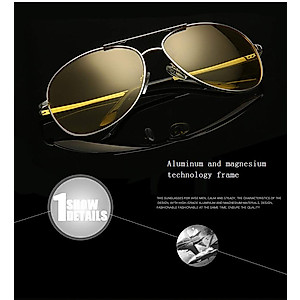 Rungear Night Vision HD Aviator Glasses for Men & Women Safety Driving Fashion UV400 Polarized Day and Night View Sunglasses (Grey Frame)