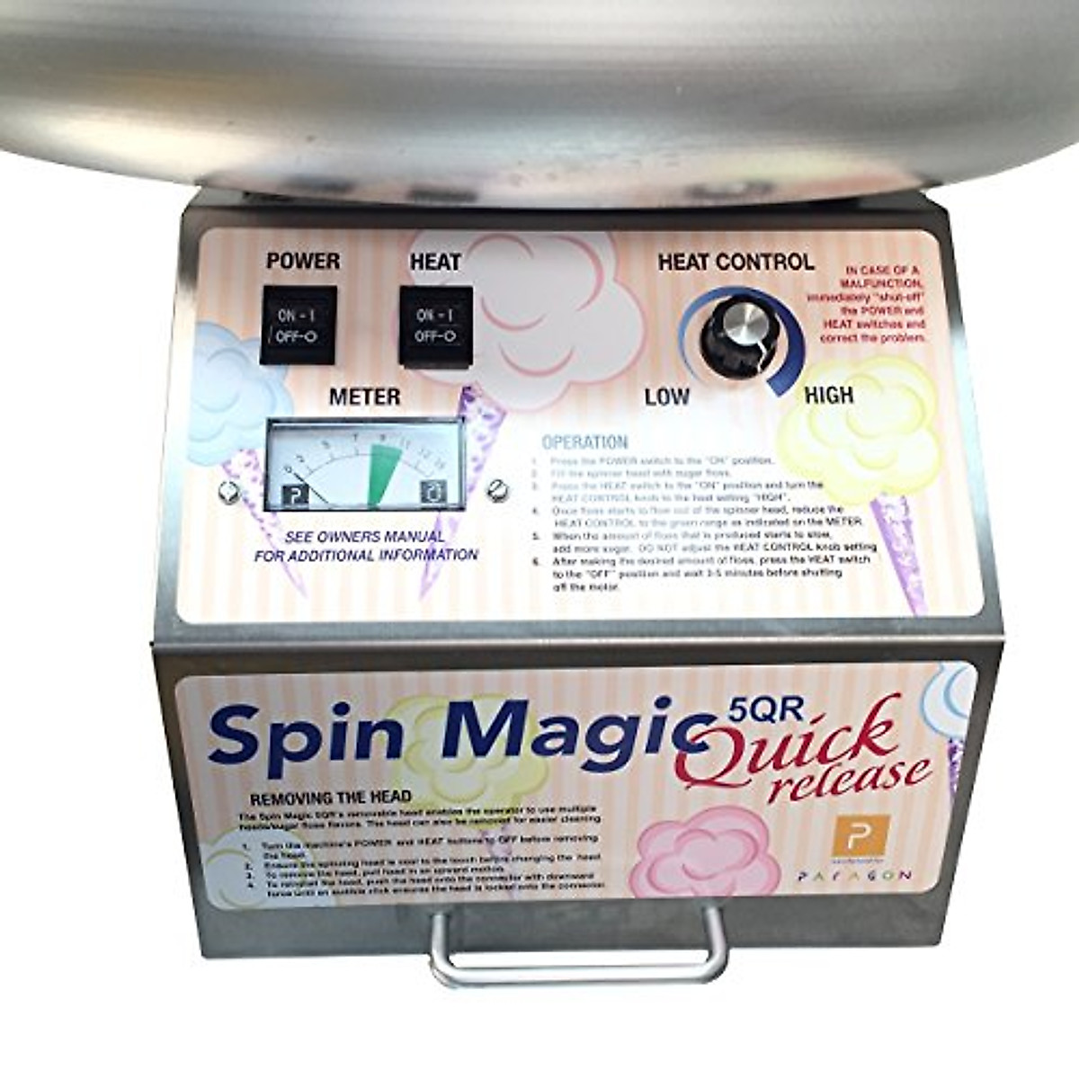 Paragon - Manufactured Fun Spin Magic 5 Quick Release Head Cotton Candy Machine with Metal Bowl for Professional Concessionaires Requiring Commercial Quality & Construction, Pink