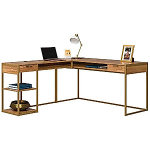 Sauder International Lux Engineered Wood L-Shaped Desk in Sindoori Mango