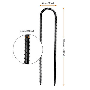 MUKCHAP 12 Pack 12 Inch U Shaped Rebar Stakes, Black U Rebar Hook, Heavy Duty Trampoline Wind Anchors Stakes for Camping Tents, Soccer Net