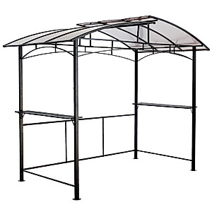 8x5ft Grill Gazebo Shelter with Interlaced Vented Polycarbonate Roof, Outdoor BBQ Gazebo with Side Shelves for Hanging Tools Outdoor Patio Canopy BBQ Shelter with Steel Hardtop Black