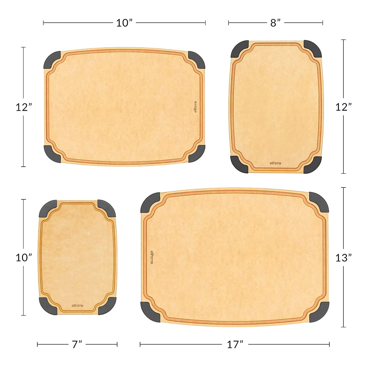 Elihome Essential Series Cutting Board for Kitchen- Natural Wood Fiber Composite, Dishwasher Safe, Eco-Friendly, Juice Grooves, Non-slip Feet, Non-Porous, Reversible, BPA Free, Large- 14" x 10")