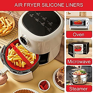 2 Pack Air Fryer Silicone Liners Pot, Reusable Replacement of Flammable Parchment Paper, 8 Inch Non Stick Silicone Bowl for 3 to 5 QT, Foldable Baking Basket for Cooker Accessories,(Round, Blue & Red)