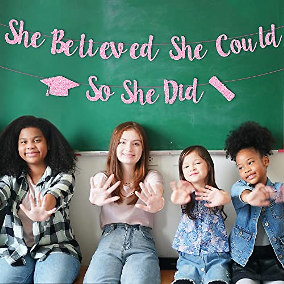 Graduation Glitter Banner, Pink Graduation Party Decorations, She Believed She Could Decorations, Glitter Graduation Sign, Congrats Grad Glitter Supplies, Congratulation Graduation Decorations