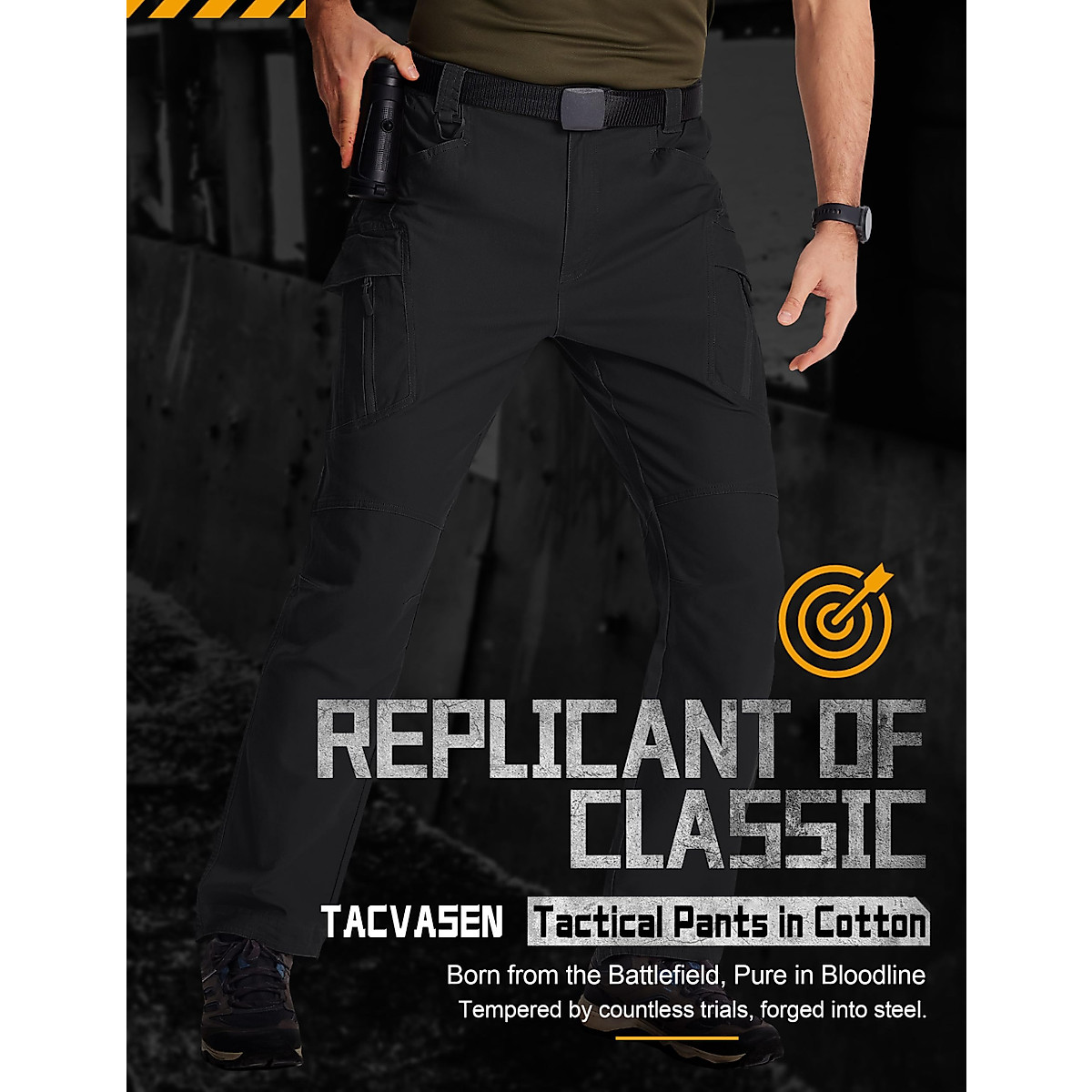 TACVASEN Mens Hiking Pants Lightweight Cotton Tactical Pants Stretch Military Cargo Pants 9 Pockets Work Pants Comfortable Workout Pants Combat Black 32