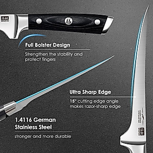 SHAN ZU Fillet Knife 7 inch- Edge Deboning Fish and Meat Boning Knife, Professional Super Sharp Fish Knife Made of German Stainless Steel Boning Knife with Full Tang Handle