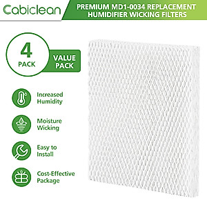 Cabiclean MD1-0034 Replacement Humidifier Wicks Filters Compatible with Vornado Evaporative Humidifier Model Evap40, Evap2, EV100, EV200, EVDC300, EVDC500, (4-Pack)
