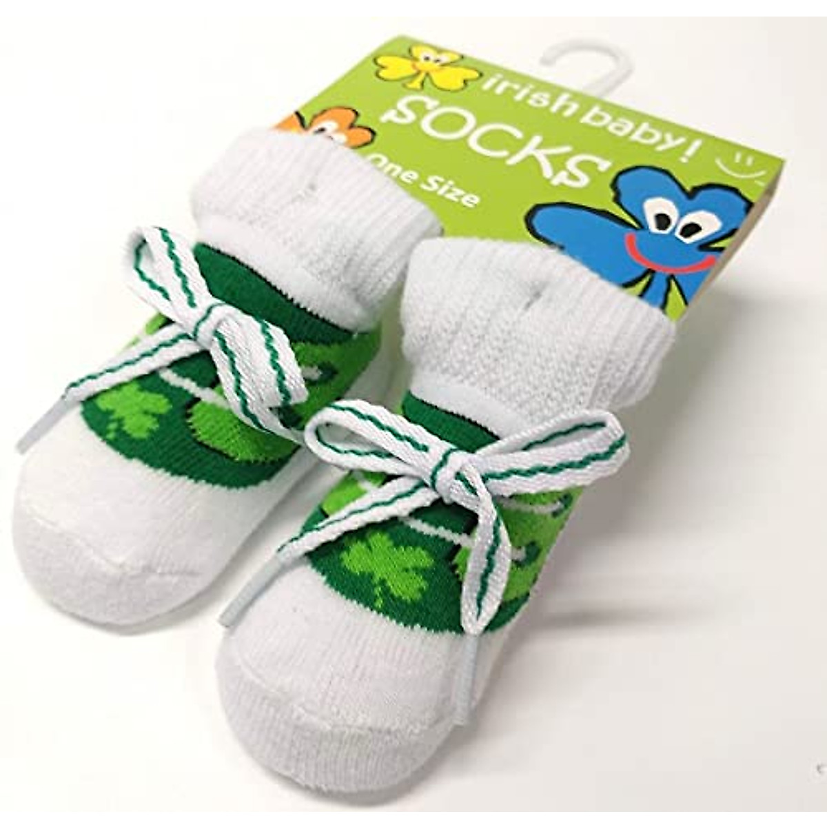 Baby Green/White Newborn Shamrock Booties