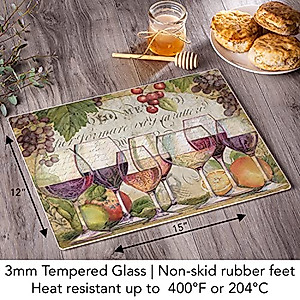 CounterArt Wine Country Decorative 3mm Heat Tolerant Tempered Glass Cutting Board 15" x 12" Made in the USA Dishwasher Safe
