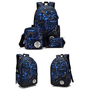 Umily School Backpacks School Bookbag Set 3 Pieces fit 15 inch Laptop Shoulder bag Travel Daypack with USB Charging Port