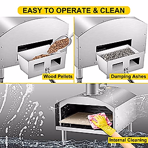 VEVOR Wood Fired Oven 12",Outdoor Pizza Oven with Foldable Legs,Stainless Steel Pizza Maker 932℉ Max Temperature,Wood Pellets Burning Pizza Oven with Accessories for Outside,Garden,Courtyard Cooking.