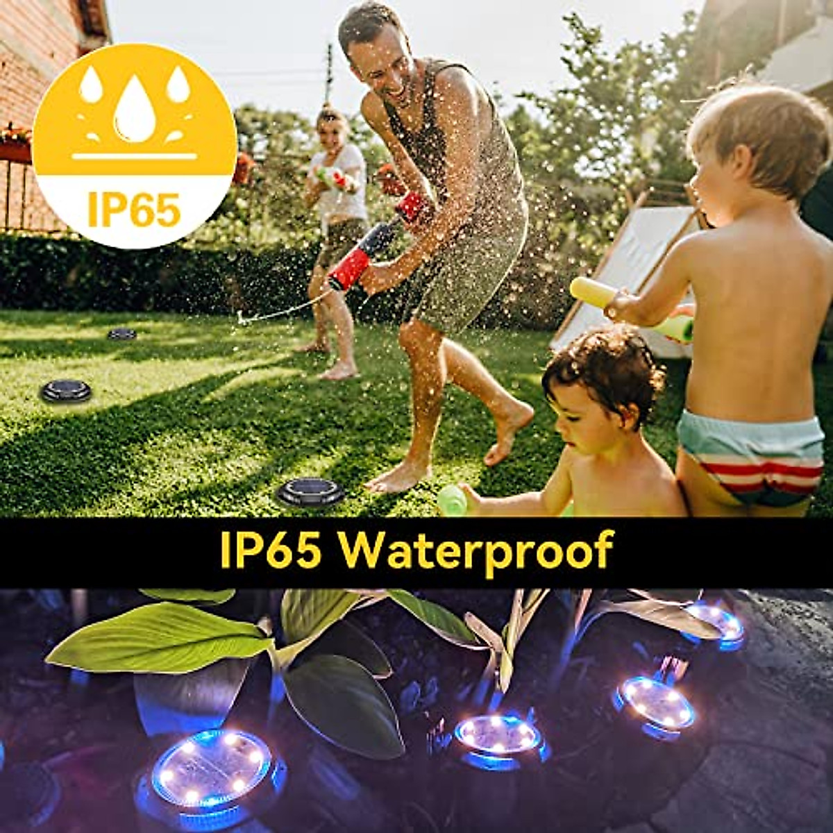 AsperX Solar Ground Lights, 8 Packs, IP65 Waterproof LED In-Ground Lights, Solar Outdoor Patio Lights, Disk Landscape Lights for Pathway, Yard, Garden, Deck, Driveway Lawn (Warm White+Blue)