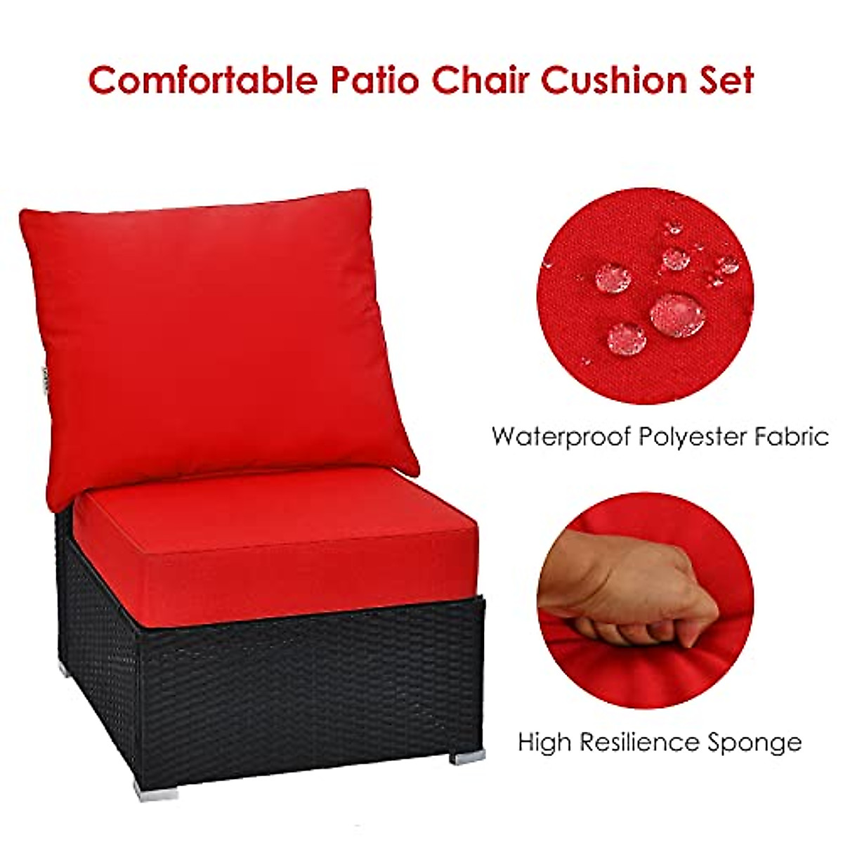 Giantex Patio Cushion Set with Pillow, Deep Seat and Back Cushion, Outdoor Chair Pads with Ties, Cushion Replacement for Patio Furniture, Waterproof 6 Inch Thick Indoor Floor Cushion