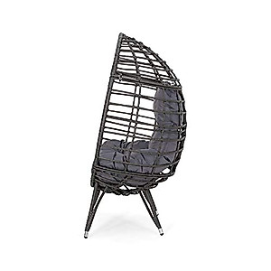 Great Deal Furniture Lillian Outdoor Wicker Teardrop Chair with Cushion, Gray and Dark Gray