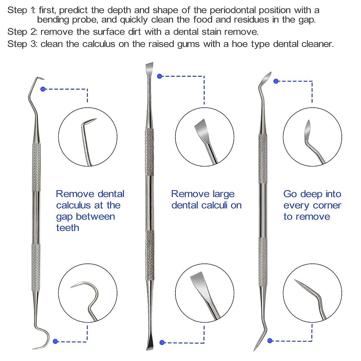 5 Pcs Dog Dental Tooth Scaler and Scraper Set with PU Carry Case, Including 2 Double-Headed Tartar Remover,1 Tooth Scraper, 1 Tweezers and 1 Mouth Mirror, Pet Teeth Cleaning Tools for Dog and Cat