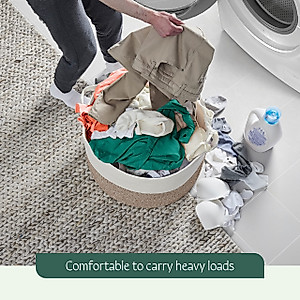 Decorative Jumbo Blanket Basket for Living Room - 100% Cotton Rope Woven Basket for Storage with 2 Easy Carry Handles, Holds up to 40Lb - Ideal for Pillows, Blankets, Laundry Hamper & Baby Toy Bin.