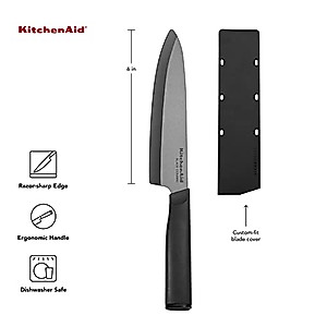 KitchenAid Classic Ceramic Chef Knife with Custom-Fit Blade Cover, Sharp Kitchen Knife, Dishwasher-Safe, 6-Inch, Black