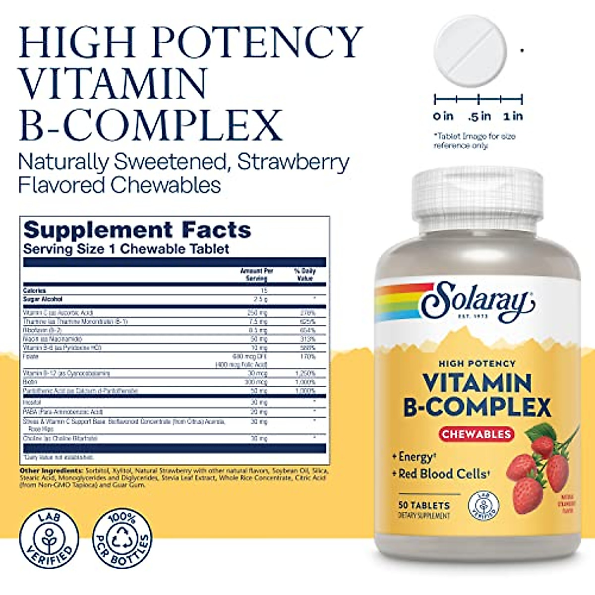 Solaray, High Potency B-Complex Chewable, Natural Strawberry Flavor, 50 Chewables