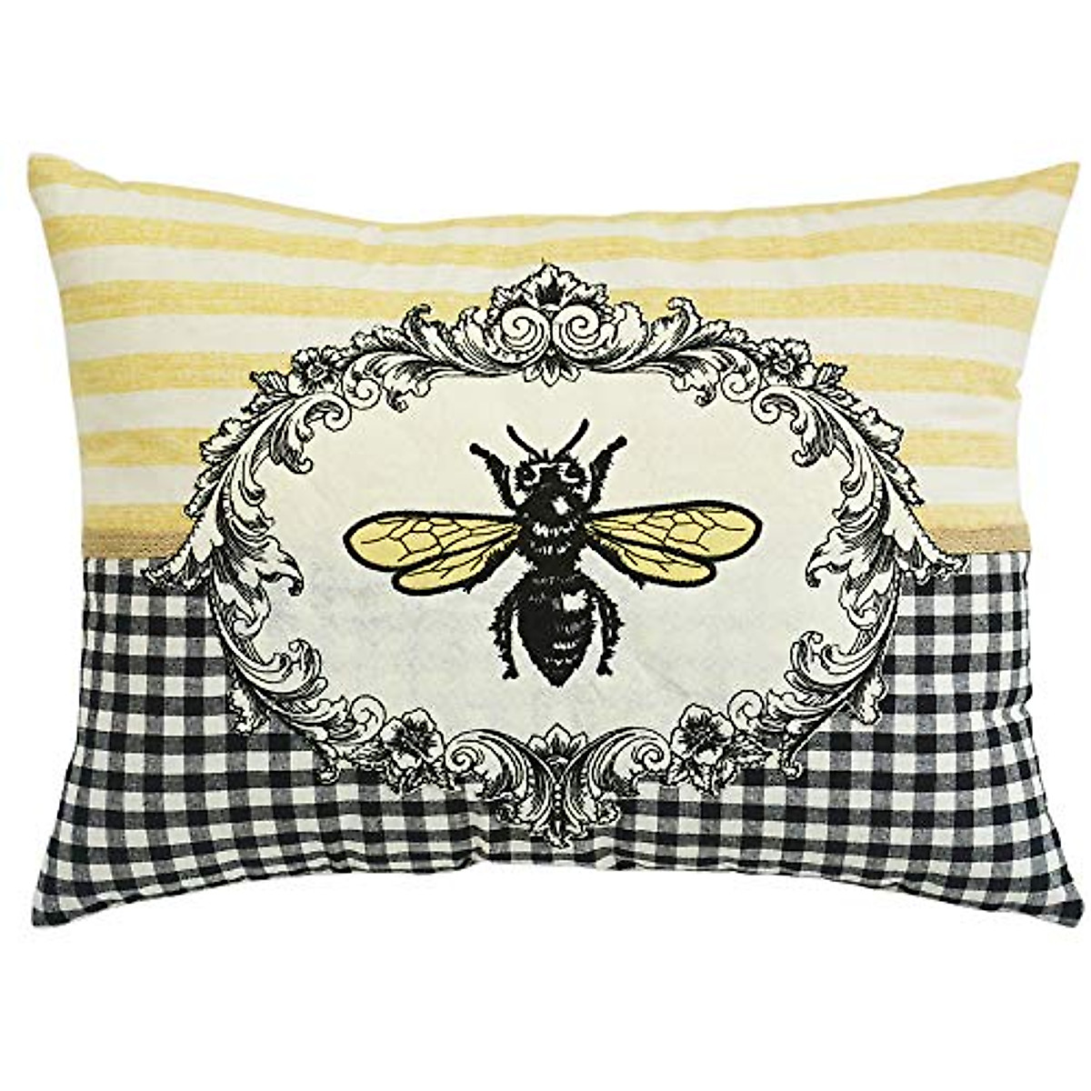 Comfy Hour 13" Polyester Spring Bee and Flower Accent Throw Pillow Cushion for Home Decoration, Yellow and Black, Spring in Garden Collection