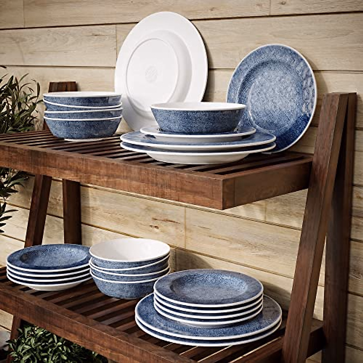 Barnyard Designs 12-piece Melamine Dinnerware Set, Durable Chip-Resistant Dishware for Indoor/Outdoor Use, Farmhouse Dishes, Service for 4, Denim Blue, (Dinner Plate: 11”, Salad Plate: 8.5”, Bowl: 7”)
