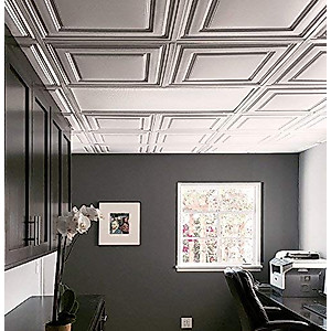 Ceilume 12 pc Stratford Ultra-Thin Feather-Light 2x4 Lay in Ceiling Tiles - for Use in 1" T-Bar Ceiling Grid - Drop Ceiling Tiles (12 Tiles, White)