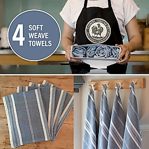 Country Trading Co. Big Thirsty Dish Towels - Organic Cotton Super Absorbent Kitchen Towels, Set of 4 – Soft Weave Machine Washable Tea Towels - 25” x 19” (Blue)