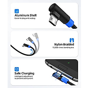 SUNGUY Right Angle Micro USB Cable 3FT [2-Pack], Short 90 Degree Micro USB Cable Nylon Braided Fast Charging Cords Data Sync for Samsung S7 S6 Note 5, Kindle, LG, Power Bank
