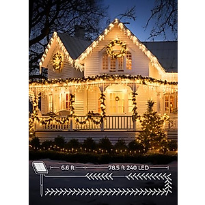 2-Pack 480LED 170FT Total Solar Outdoor Lights IP65 Waterproof Solar Powered Lights with 8 Lighting Modes for Party Garden Yard Home Holiday Tree Decoration Lighting, Warm White