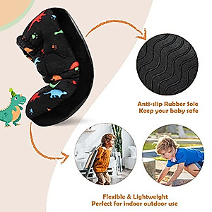 festooning Slippers for Boys Little Big Kid House Shoes Warm Cotton Memory Foam Toddler Boys Slippers with Indoor Outdoor Rubber Sole Black 7-8 M US