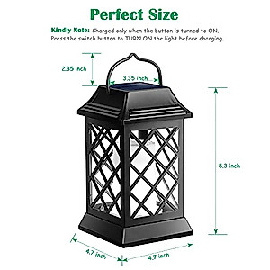 TomCare Solar Lights Outdoor Flickering Flame Metal Solar Lantern Outdoor Hanging Decorative Lanterns Heavy Duty Waterproof Umbrella Decorations Lighting for Patio Garden Deck Yard, 2 Pack (Black)