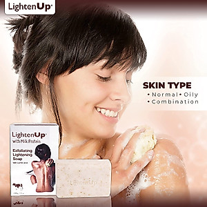 LightenUp, Lactic Acid Exfoliating Soap | 7.7 oz / 200 g | Brightening Bar, AHA Soaps for Knees, Body, Armpits | with Shea Butter, Apricot, Milk Protein