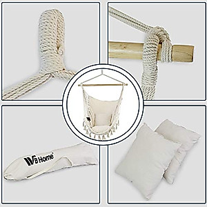 WBHome Extra Large Hammock Chair Swing with Hardware Kit, Hanging Macrame Chair Cotton Canvas, Include Carry Bag & Two Soft Seat Cushions, for Bedroom Indoor Outdoor, Max. Weight 330 Lbs (Beige)