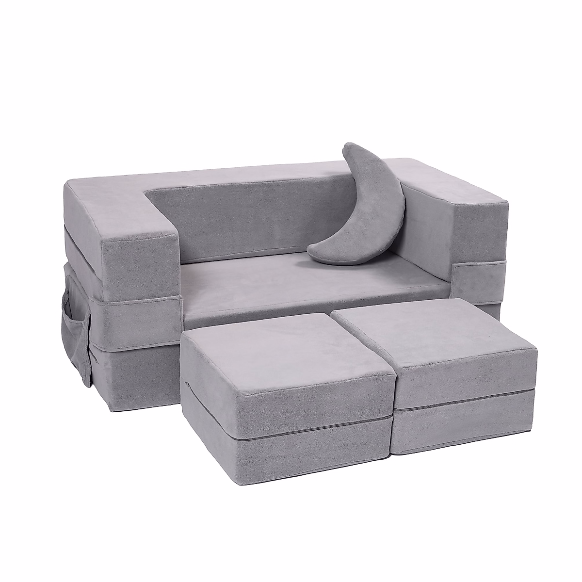 Elftopia Modular Kids Sofa,Toddler Couch Foam Armchair for Kids, Children Convertible Plush Sofa Play Set,Fold Out Sofa Bed(Grey)
